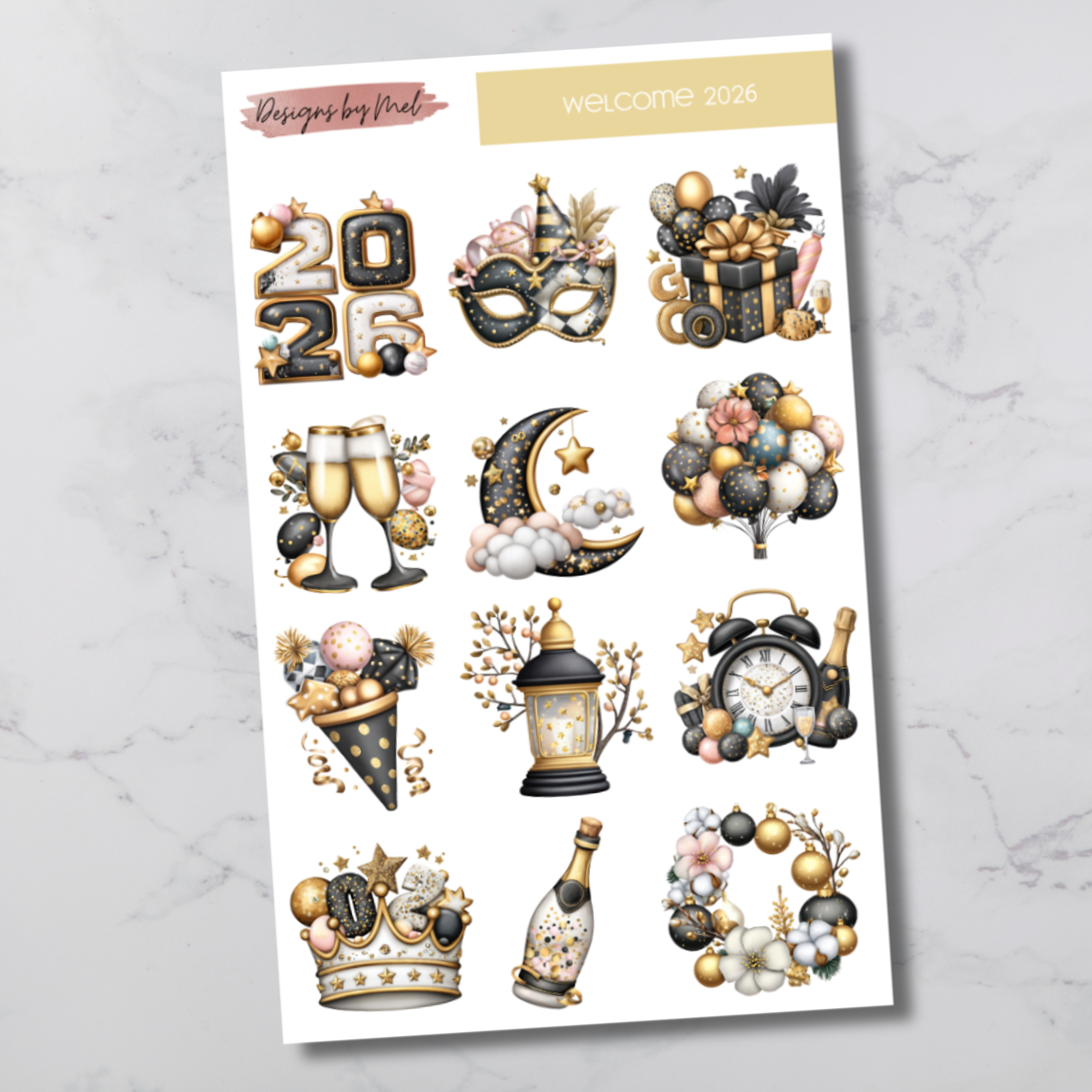 Welcome 2026 Deco Sticker Sheet – Designs by Mel & Co